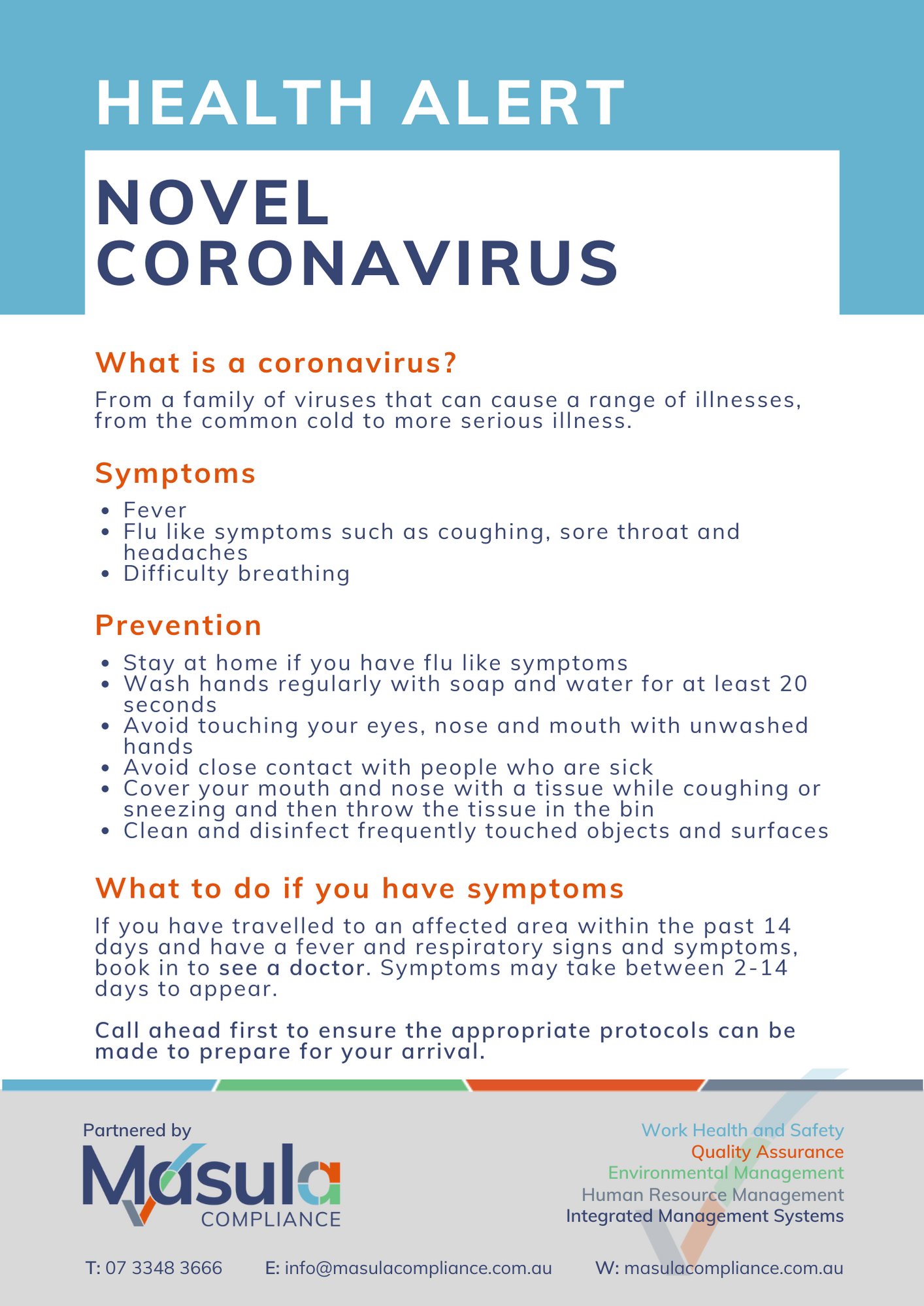 Health Alert - Novel Coronavirus - Masula Compliance